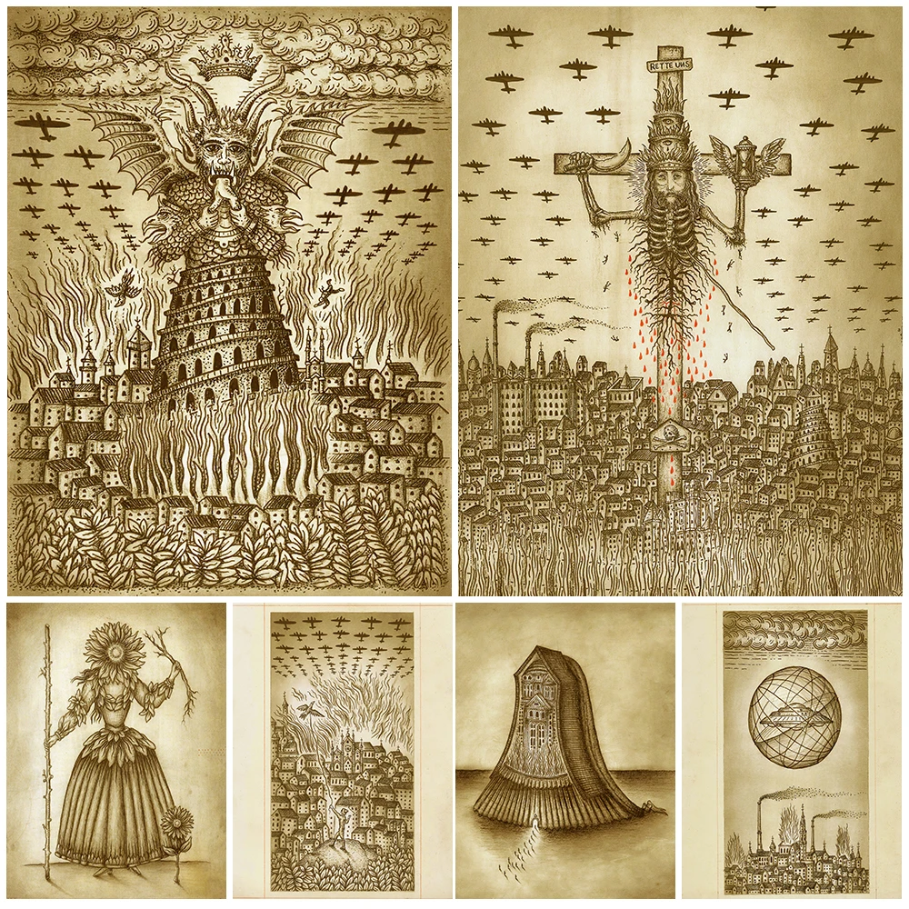 Apocalypse Of Digital Science Vintage Wall Art Canvas Painting Ancient ...