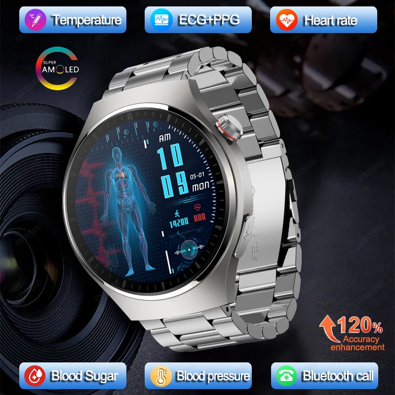 Reloj inteligente para hombre, pulsera con control del ritmo cardíaco, ECG + PPG, Bluetooth ...