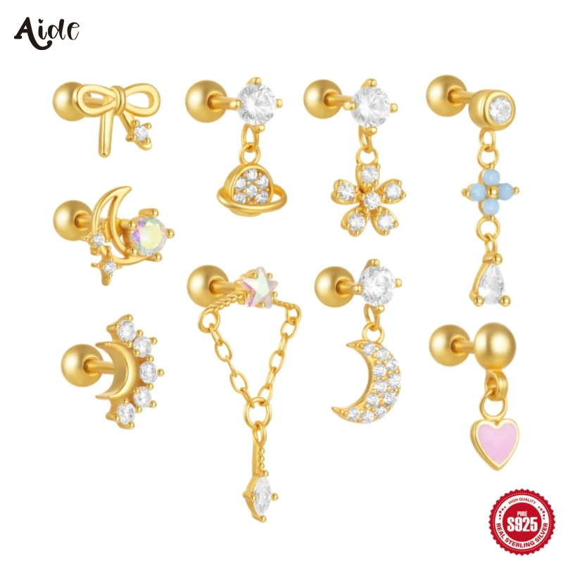 Aide-925-Sterling-Silver-1pc-Tassel-Chain-Dangling-Zircon-Screw-Back ...