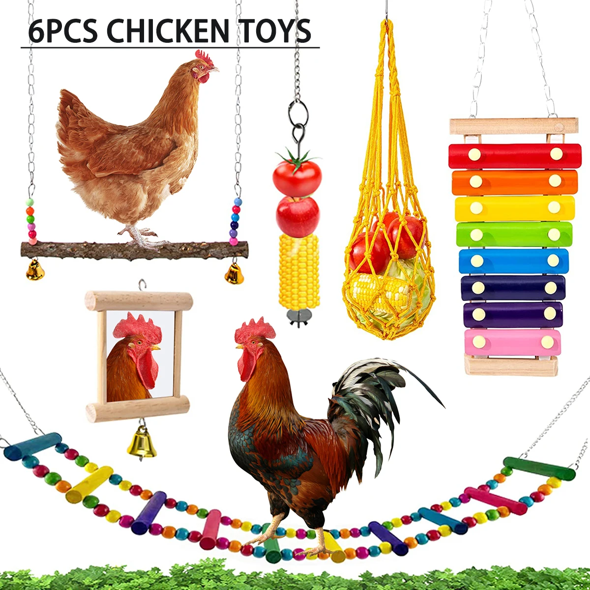 Chewing Foraging Toys Chicken Toys Set Parrot Playing Training Toys ...