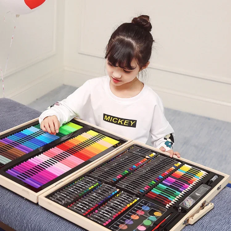 251-Wooden-Box-Kids-Painting-Brush-Set-Watercolor-Pen-Crayon-Set-Color ...