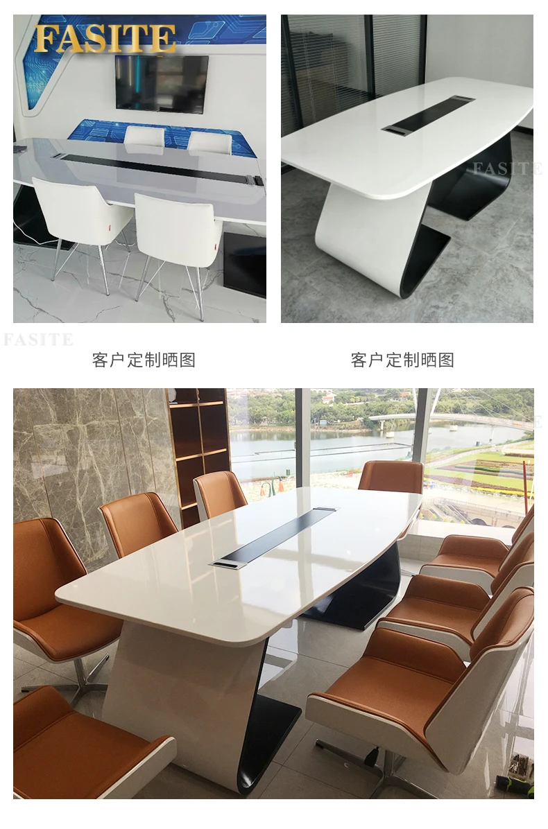 Lacquered simple modern office furniture, large negotiation meeting ...