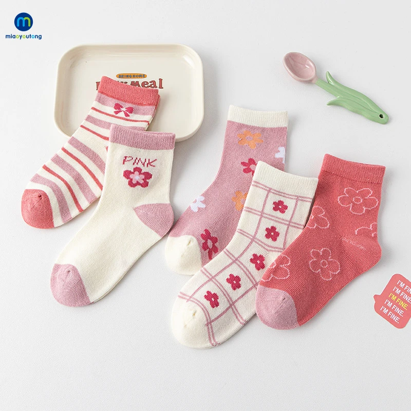 5-Pairs-Lot-Cute-Flowers-Pattern-Boneless-Combed-Cotton-Girls-Socks ...