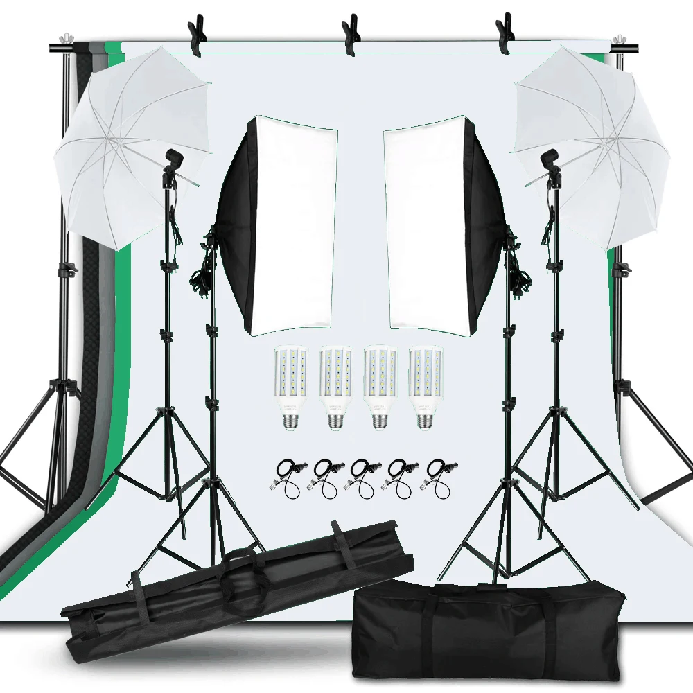 Photo-Studio-Lighting-Kit-2x3M-Background-Support-System-With-4Pcs ...