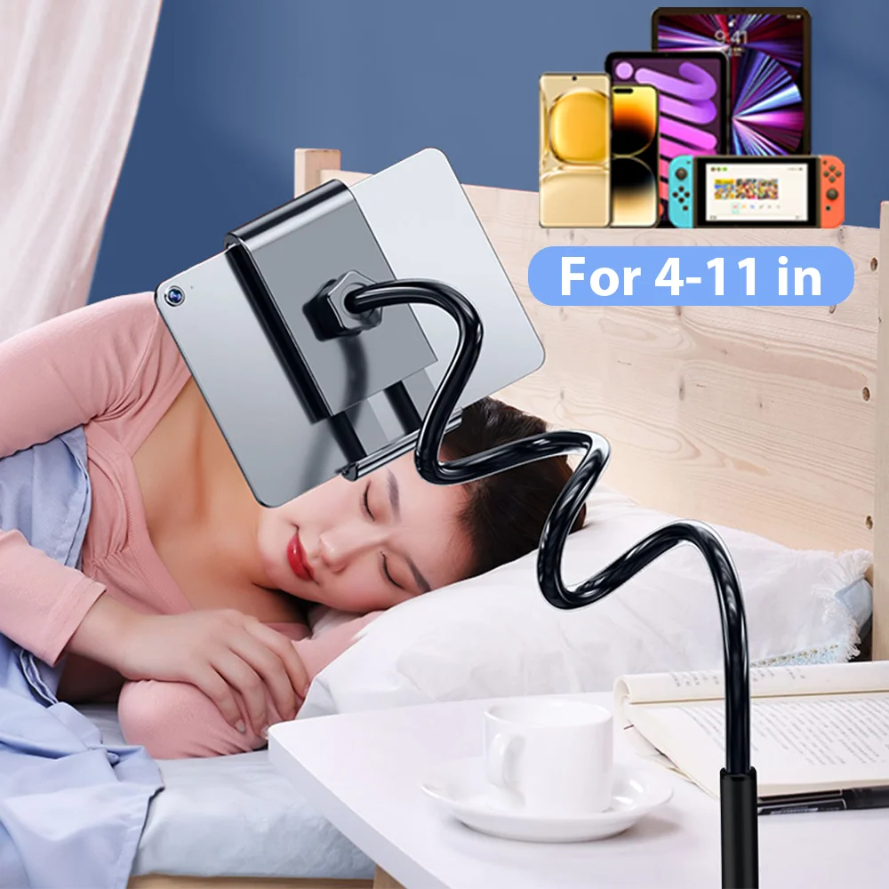 Bedside-Table-Tablet-Stand-360-Rotating-Adjustable-Long-Arm-Clamp-Tablet-Lazy-Stand-Suitable-For ...