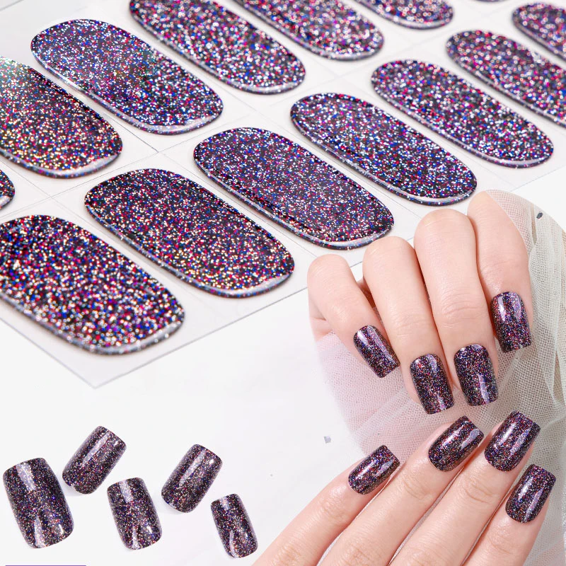 Express Manicure 16 Tips Full Cover Sparkly Glitter Nail Stickers ...