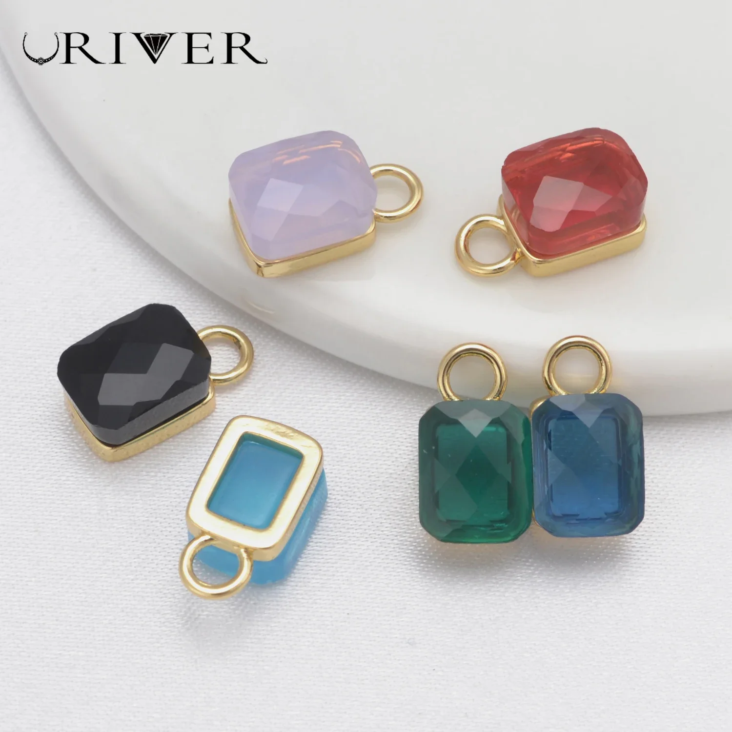 LJRIVER 6 Pcs Square Crystal Charms Jewelry Materials Large Cubic ...