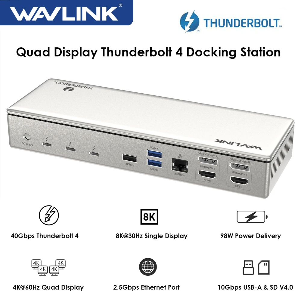 WAVLINK-Thunderbolt-4-Quad-Display-Dock-2-5G-40Gbps-Docking-Station ...