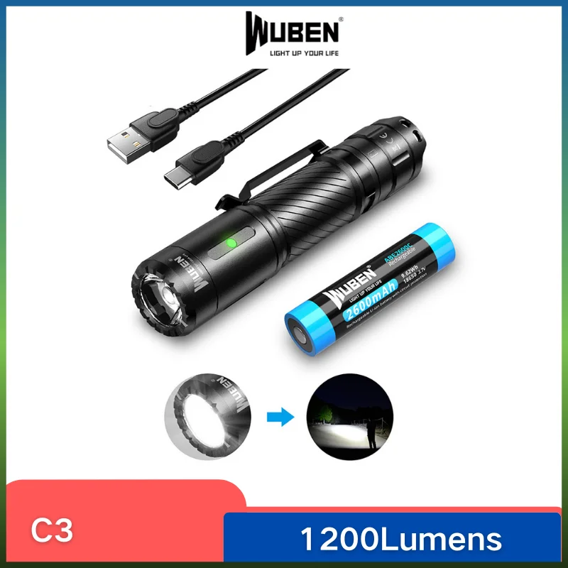 Wuben Rechargeable Led Flashlight | Wuben C3 Led Flashlight Type-c - C3 ...