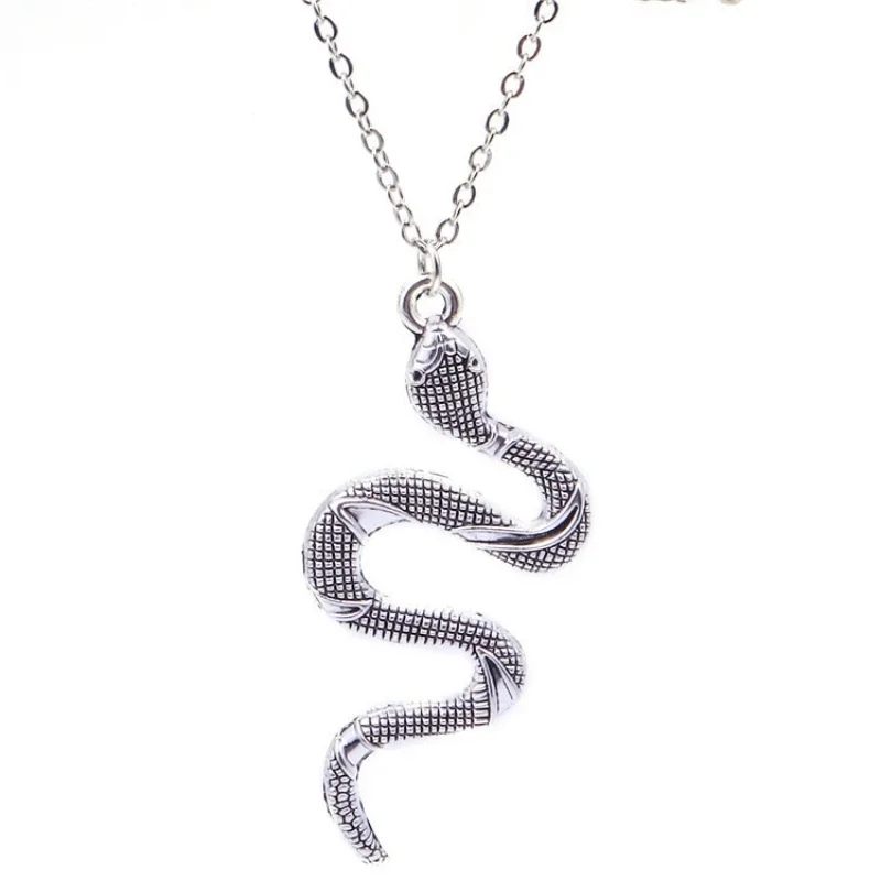 Big Python Snake Pendant Necklace for Women Silver Color Simple Vintage ...