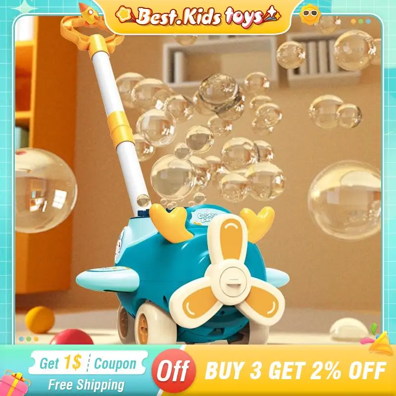 Kids-Toys-Airplane-Trolley-Bubble-Machine-Handcart-Automatically-Electric-Soap-Bubbles-Pusher ...