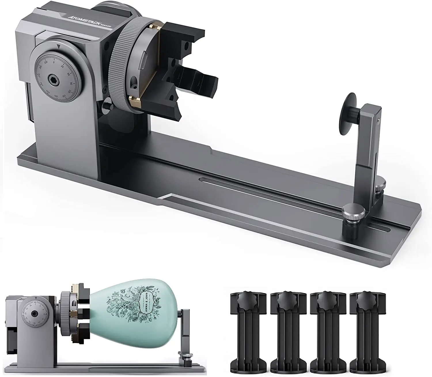 ATOMSTACK R1 Laser Rotary 3 in 1 Chuck Roller with Risers 180° Angle ...