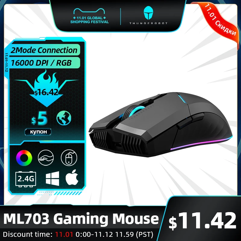 Thunderobot Ml703 Wireless Gaming Mouse 2.4g Wireless Wired Rgb Gamer ...