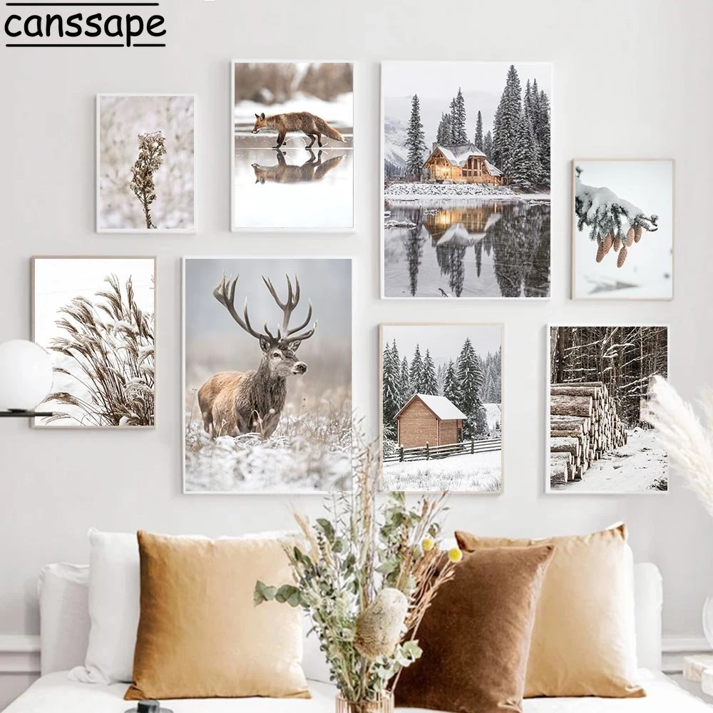 Winter Landscape Art Prints Snowscape Canvas Painting Reed Wall Poster Elk Fox Wall Posters ...