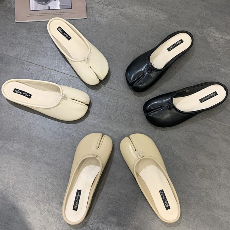 Novelty-Split-Toe-Shoes-Woman-Ninja-Tabi-Slippers-Leather-Round-Toe ...