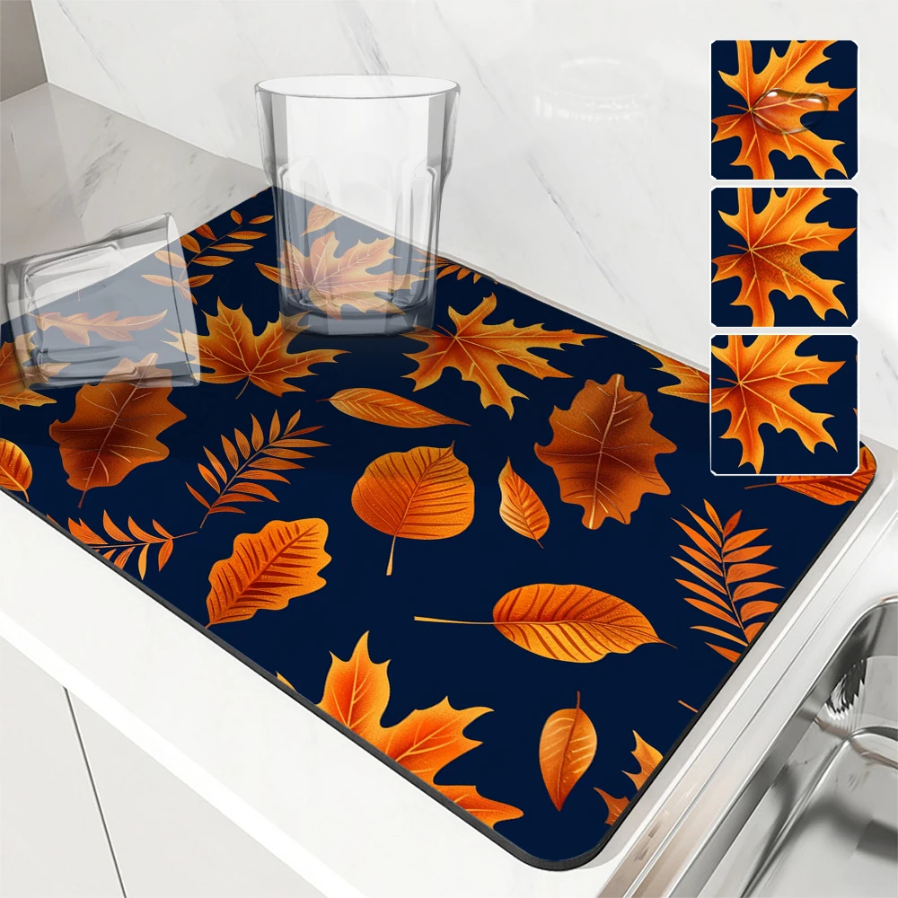 Absorbent-Tableware-Dish-Drying-Mats-Autumn-Maple-Desk-Drain-Pad-Heat ...