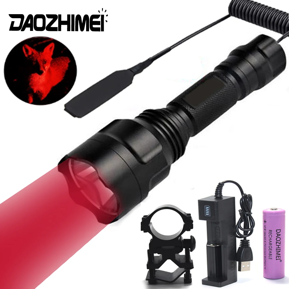 C8-Red-Hunting-Flashlight-1-Mode-USB-Rechargeable-Torch-18650-Tactical ...