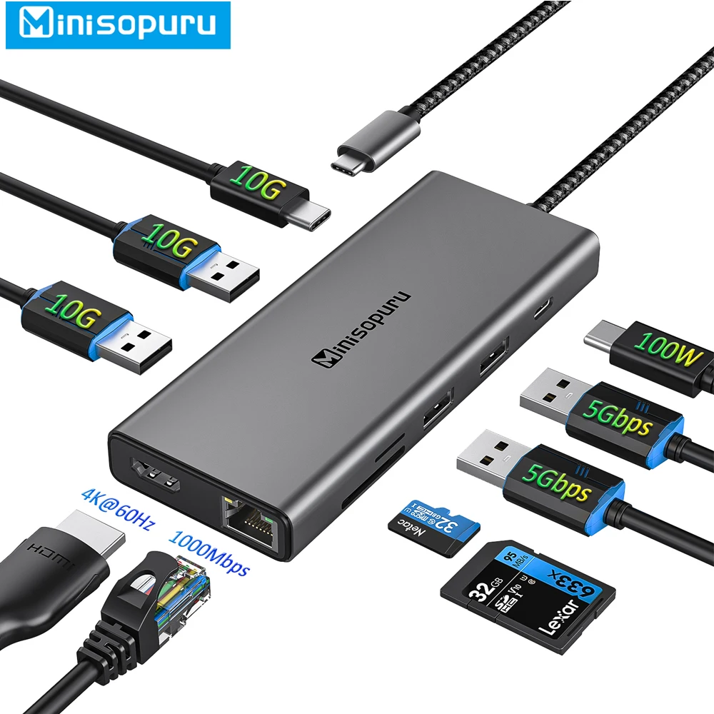 Minisopuru-concentrador-de-red-USB-con-HDMI-Adaptador-4K-USB-C-a-USB-3 ...