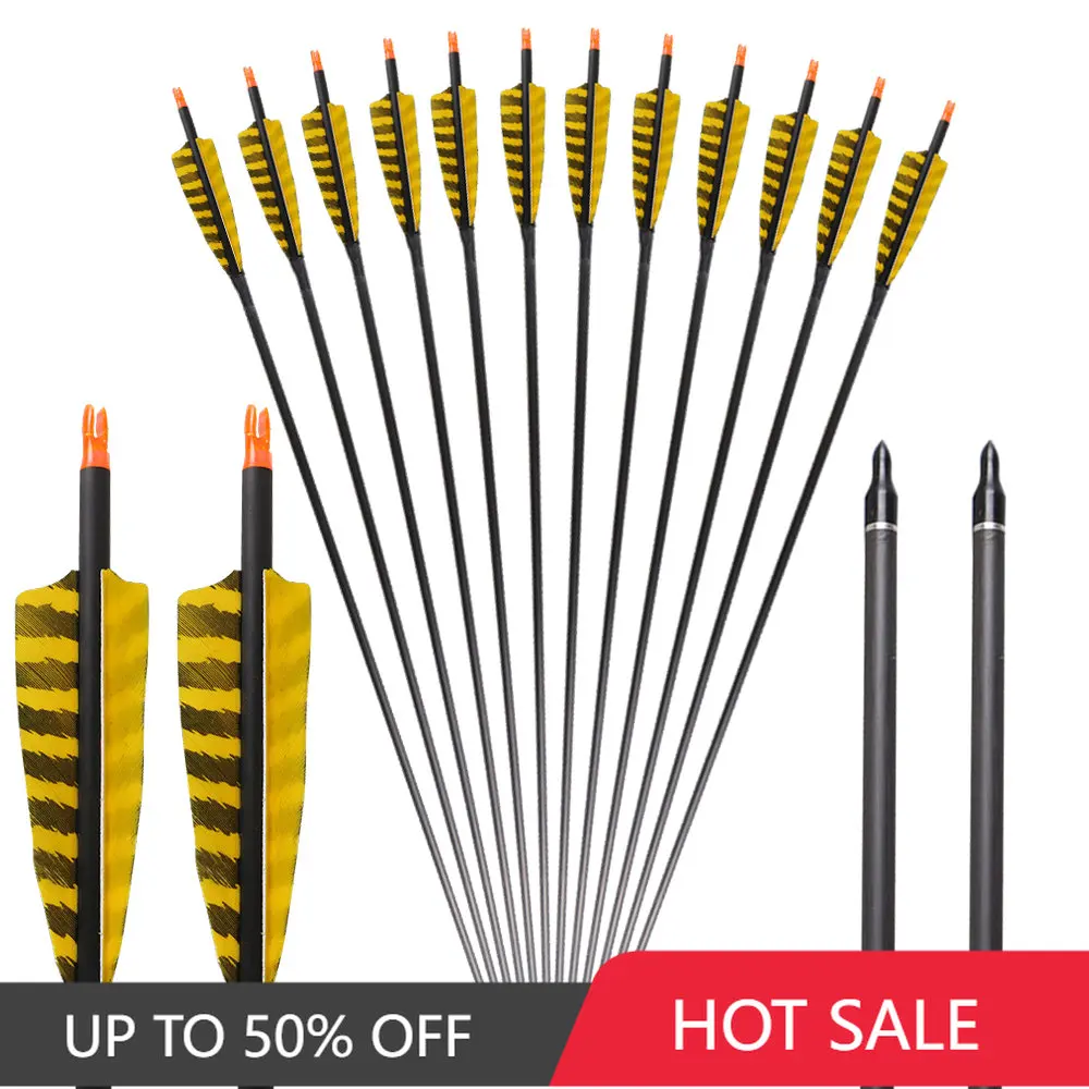 Flèche de tir à l'arc en carbone pur, 32 pouces, colonne vertébrale 400 ...