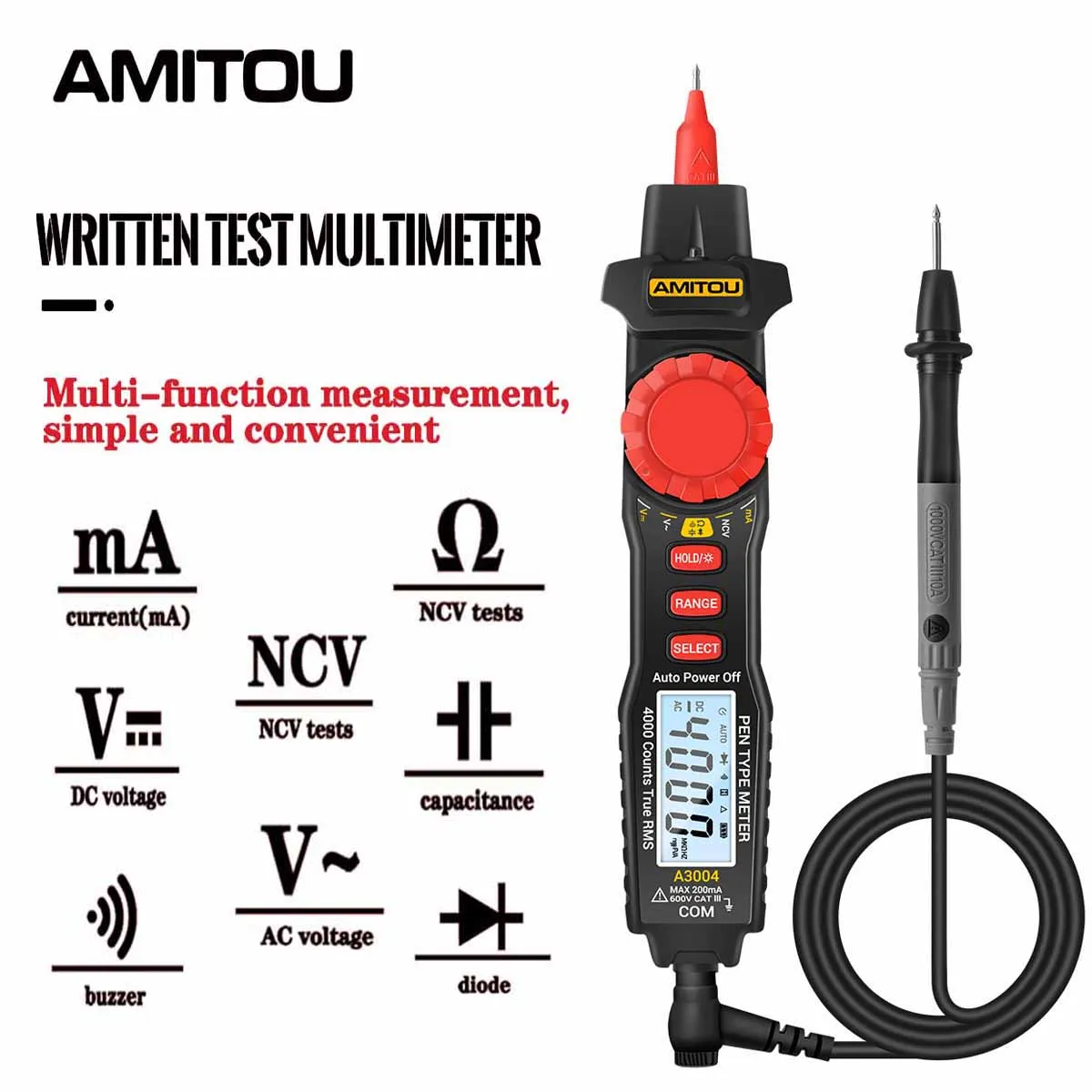 AMITOU A3004 Profesional Digital Multimeter Pen AC/DC Voltmeter Ammeter ...
