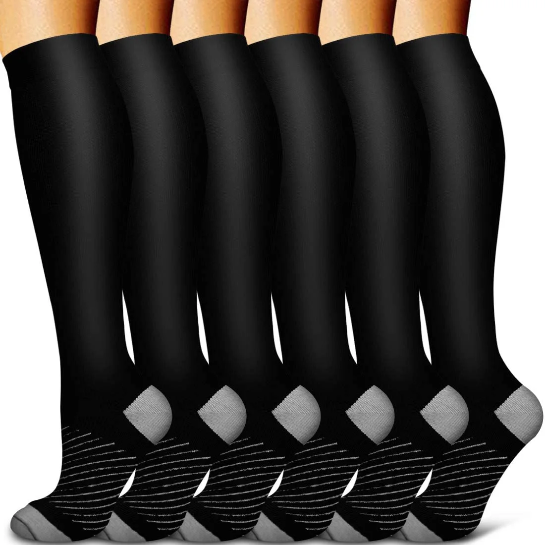 6 Pairs Women and Men Copper Black Compression Socks Anti-Fatigue Pain ...