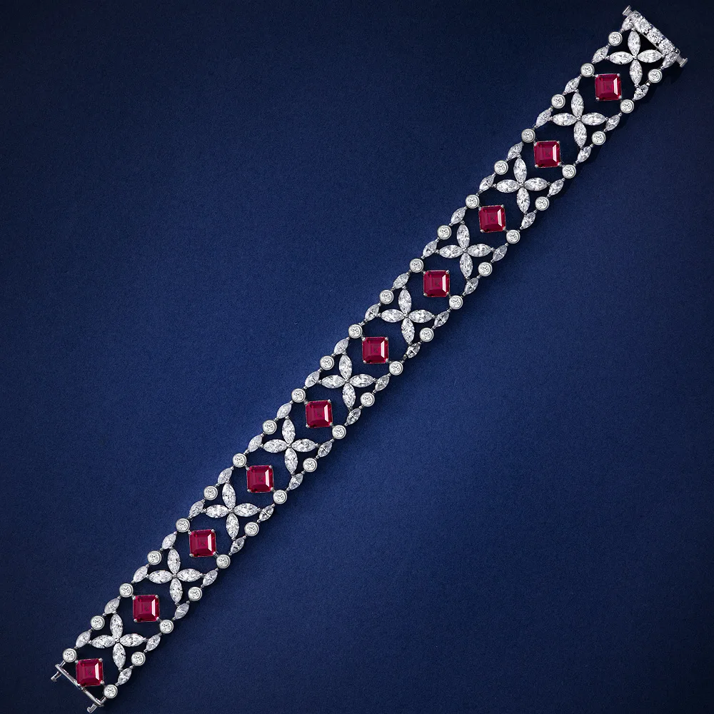 Pulsera-plana-biselada-cuadrada-de-plata-925-Corind-n-rojo-Diamante-de ...