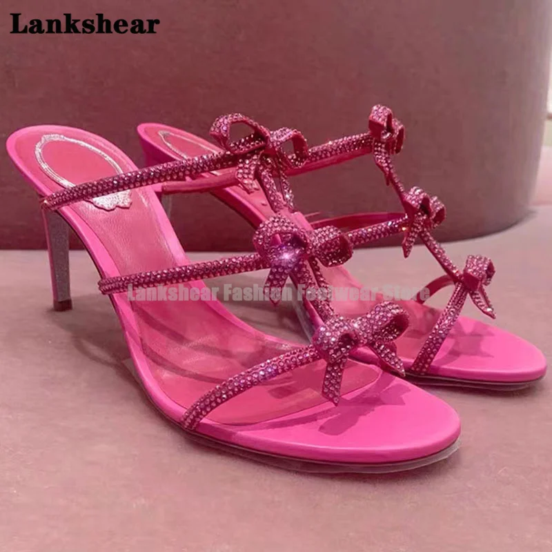 Rosy-Red-Rhinestone-Bow-Sandals-and-Slippers-Female-Summer-Fairy-Style ...