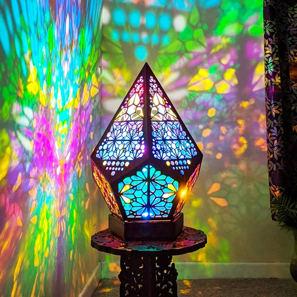 Wooden-Bohemian-Floor-Lamp-USB-Charging-Hollow-Geometric-Retro-LED ...