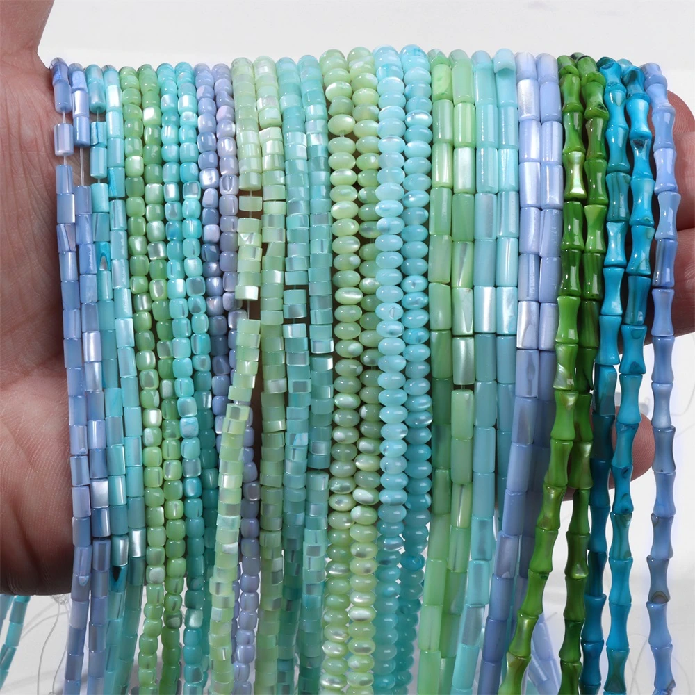Rondelle Mother of Pearl Shell Beads Green Cross Natural Shell Tube ...