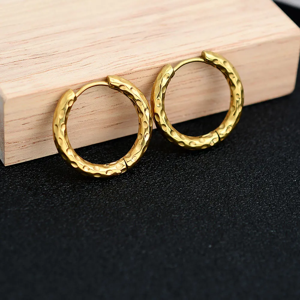 2Pcs Women's Trendy Stainless Steel Hoop Earrings Simple Gold Color ...