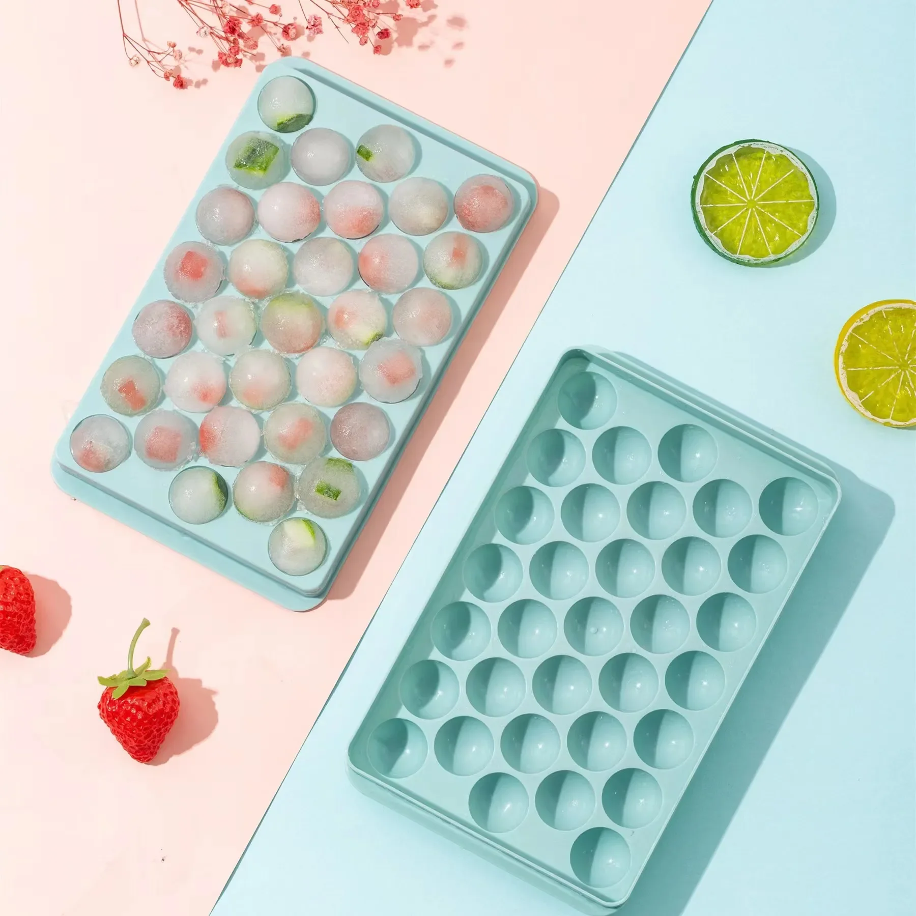 Ice Cube Ball Maker Mold 18/33 Grids Ice Tray 3D Round Ice Molds ...