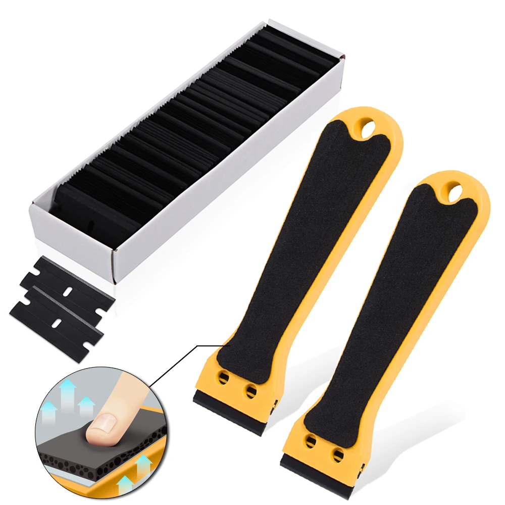 Kumbala Gunk Removal Kit 100 Plastic Razor Blades + 2 Scrapers ...