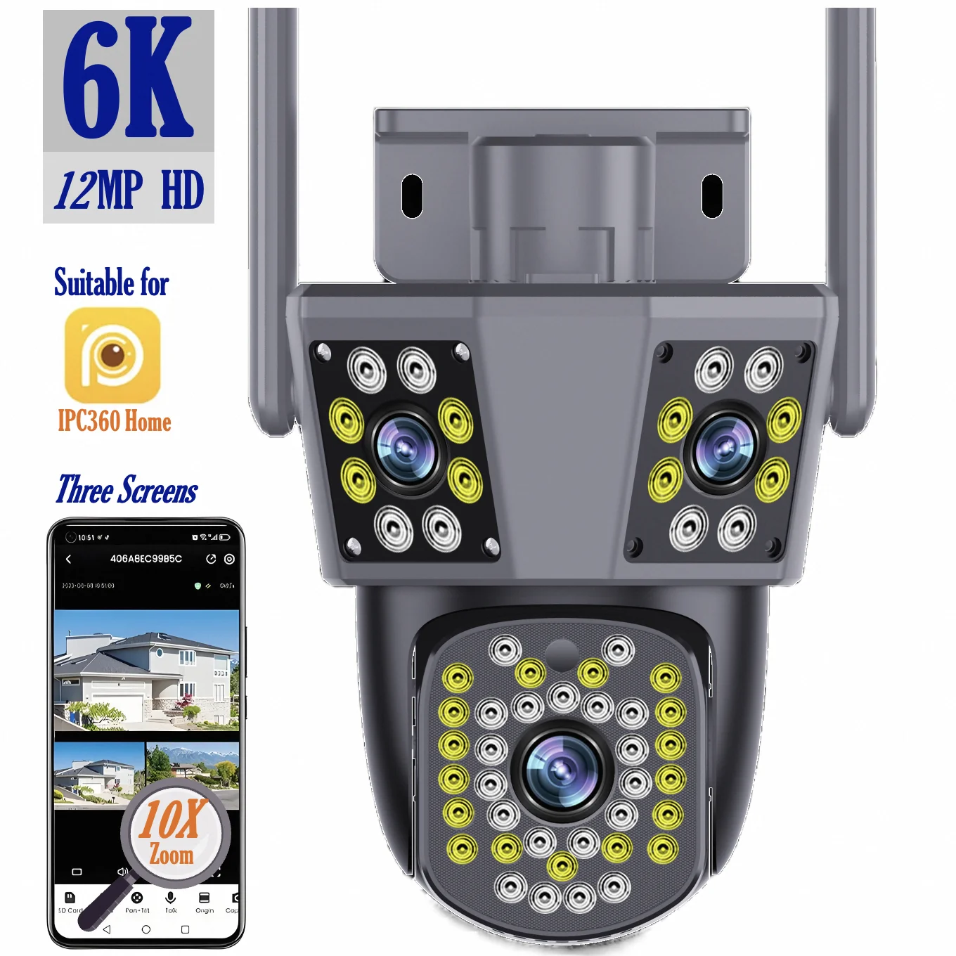 12MP-6K-HD-WiFi-Webcam-Outdoor-10X-Zoom-Triple-Lens-Triple-Screen-PTZ ...