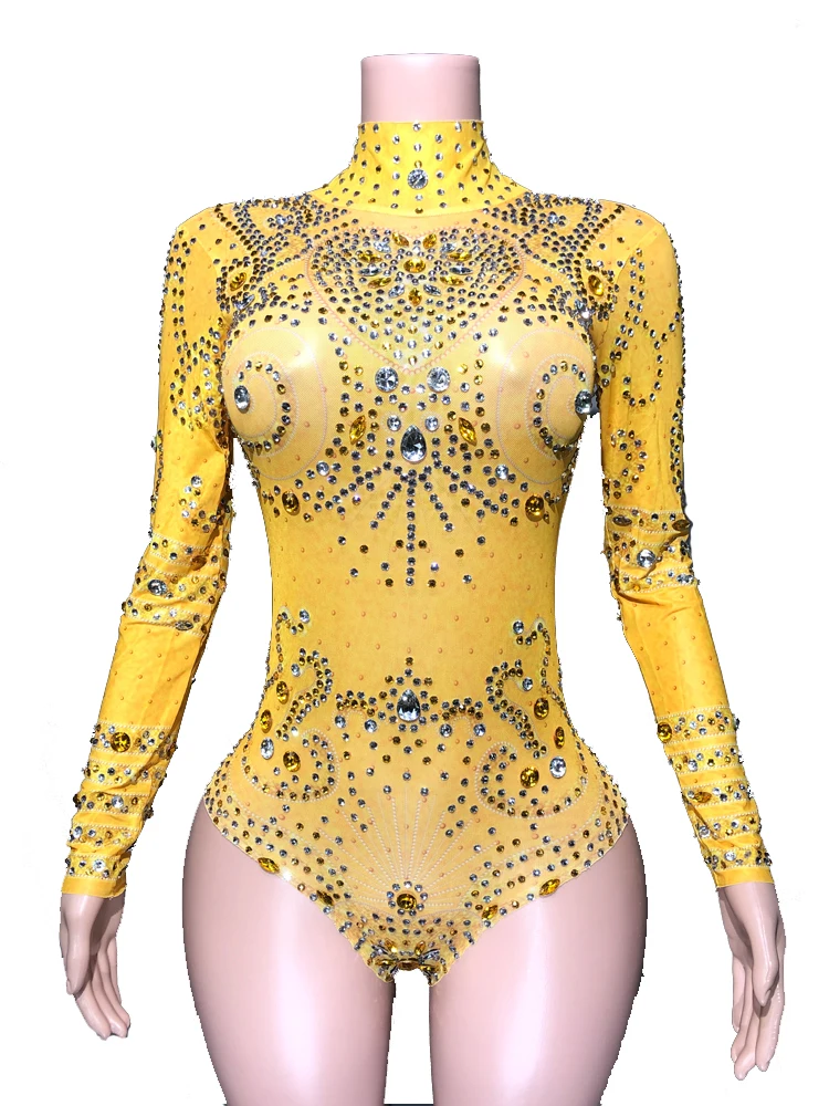 Shining Crystals Bodysuit Sexy Dance Costume Birthday Party Night