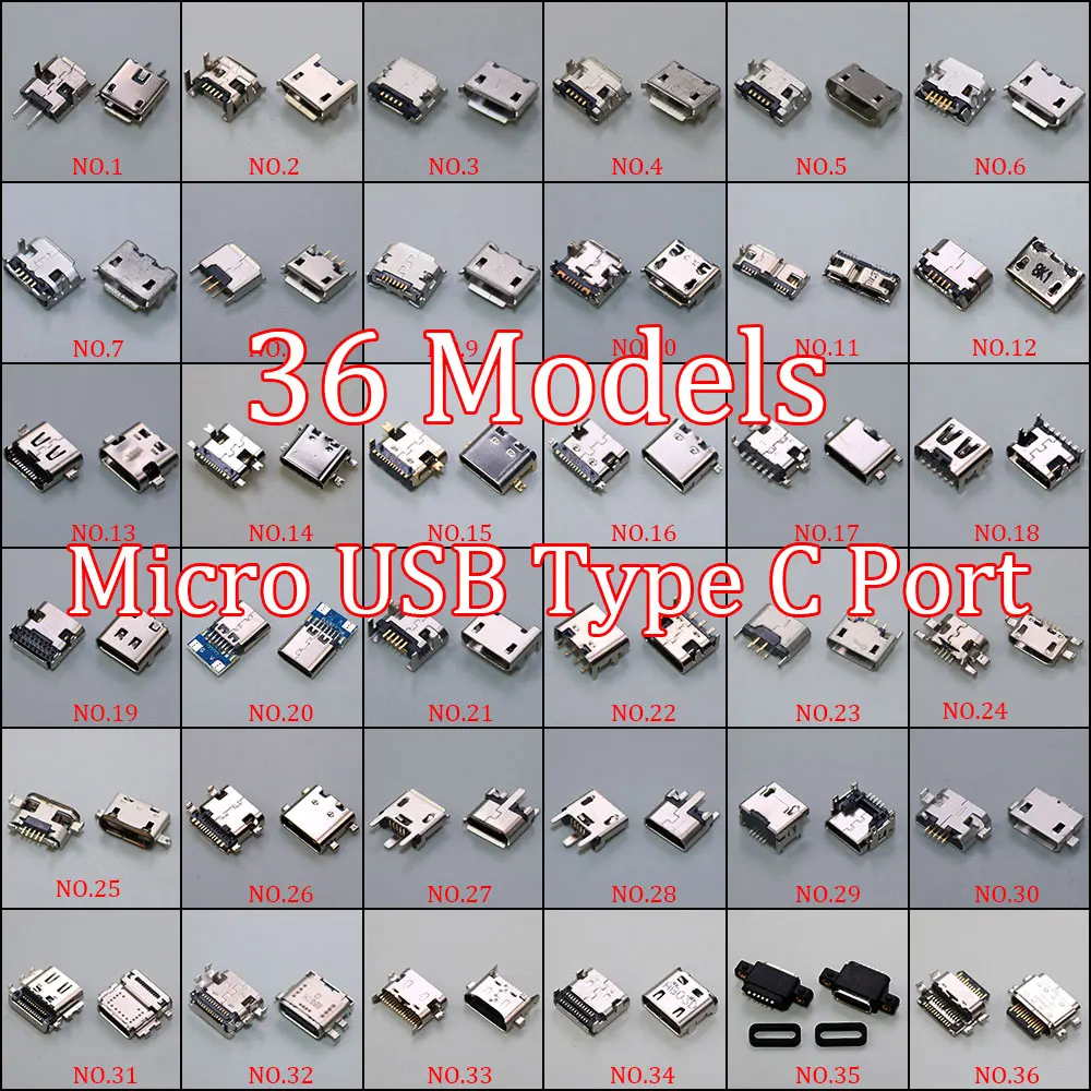 36-Models-Micro-USB-Type-C-Connector-Jack-Charging-Dock-Port-Plug-Type ...