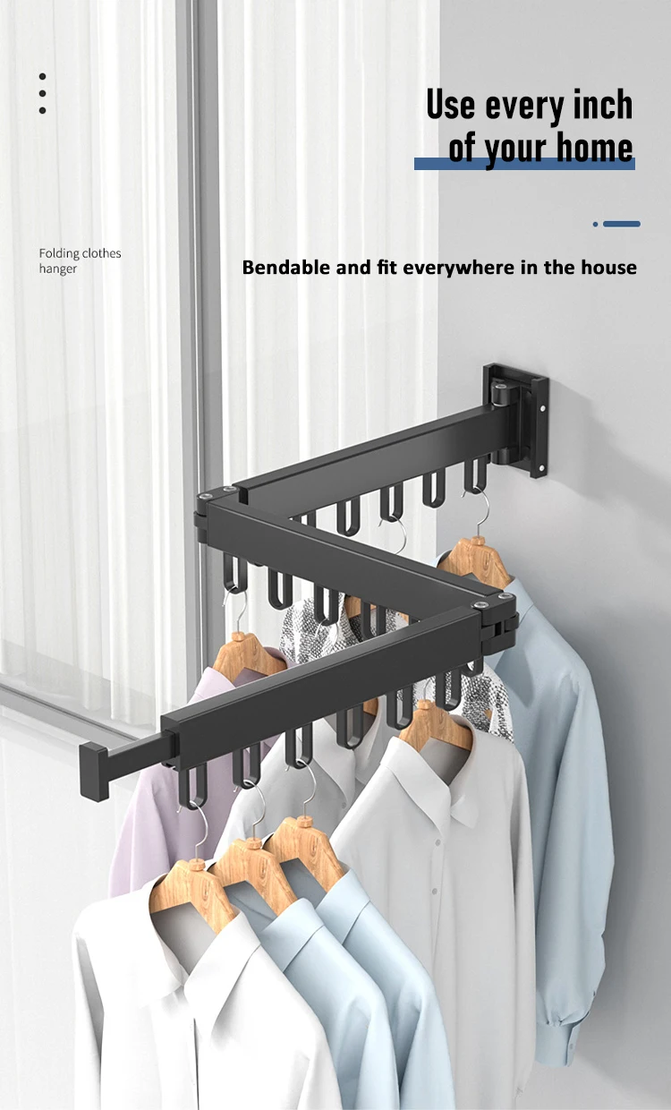 Cintre mural pliant en aluminium, grille rétractable, séchage T1 ...