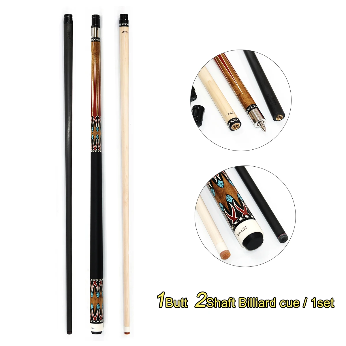 VanQS 58'' 1/2-pc Billiard Pool Cue with Double Fiber Shaft with Real ...