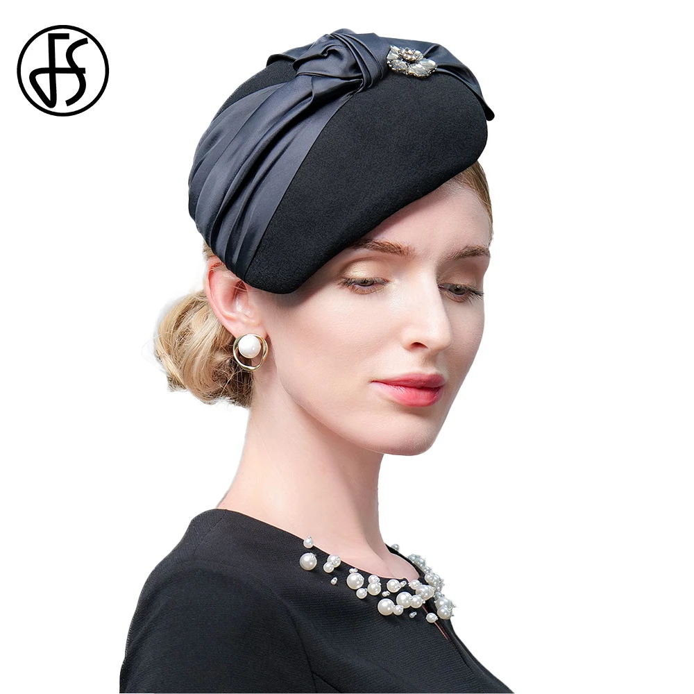 HIMESPORT Wool Felt Beret Fascinator Hats For Women Ladies Femme Church ...