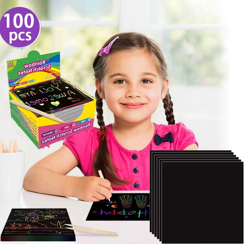 100Pcs-Children-s-Cartoon-Scratch-Painting-Graffiti-Book-Multi ...