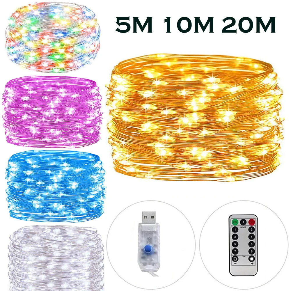 USB-String-Light-Christmas-Copper-Wire-Fairy-Light-Remote-LED-Lamp ...