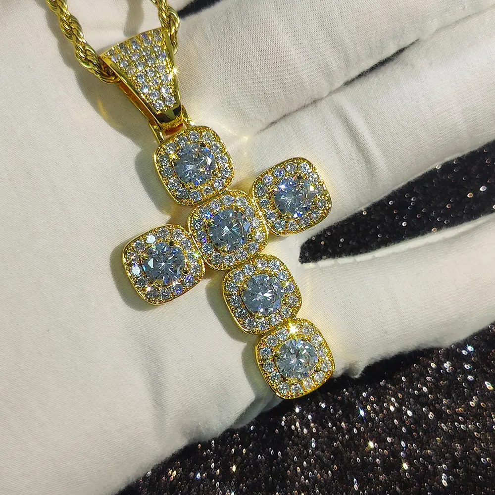 Hip-Hop-Iced-Out-Jewelry-Big-Cluster-Tennis-Cubic-Zirconia-CZ-Cross ...