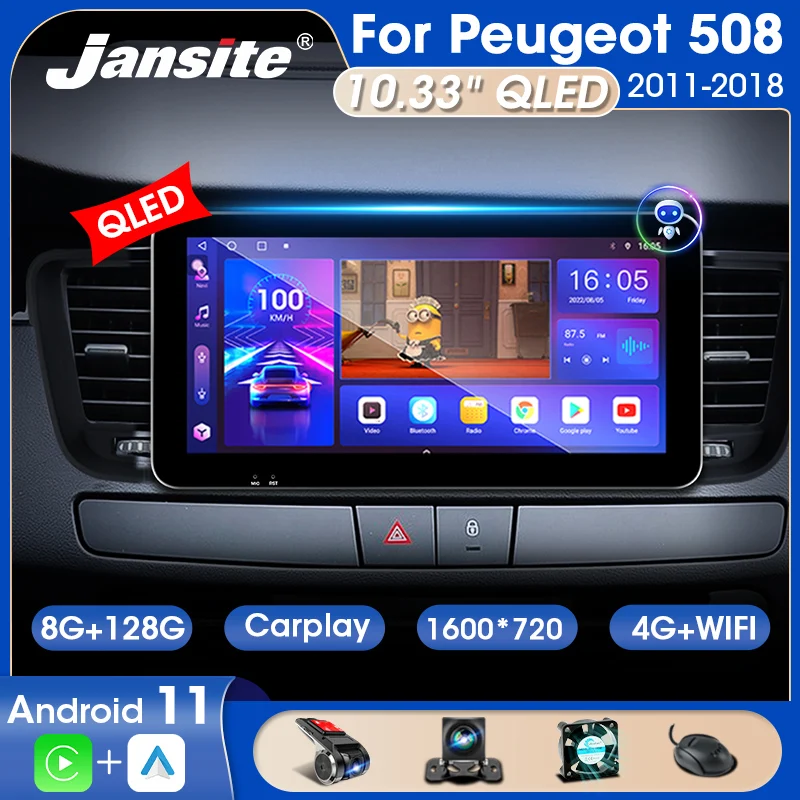Jansite 10.33" 2 Din Android 11 Car Radio For Peugeot 508 2011-2018 ...