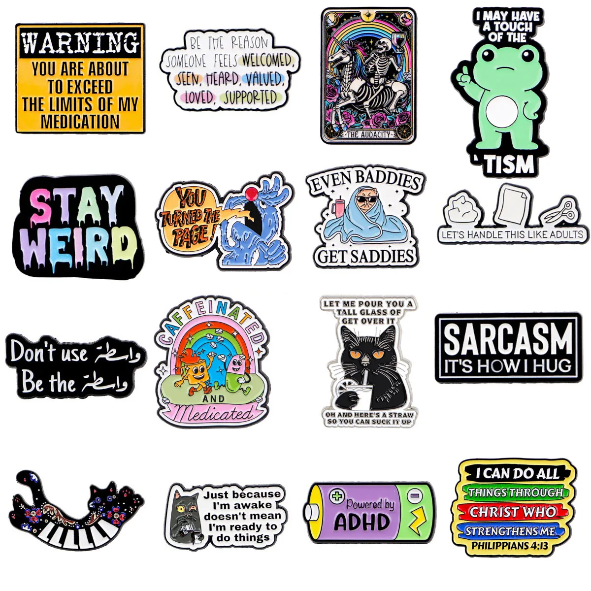 Autism Quotes Enamel Pins ADHD Brooches Black Cat Badge Lapel Pin For ...