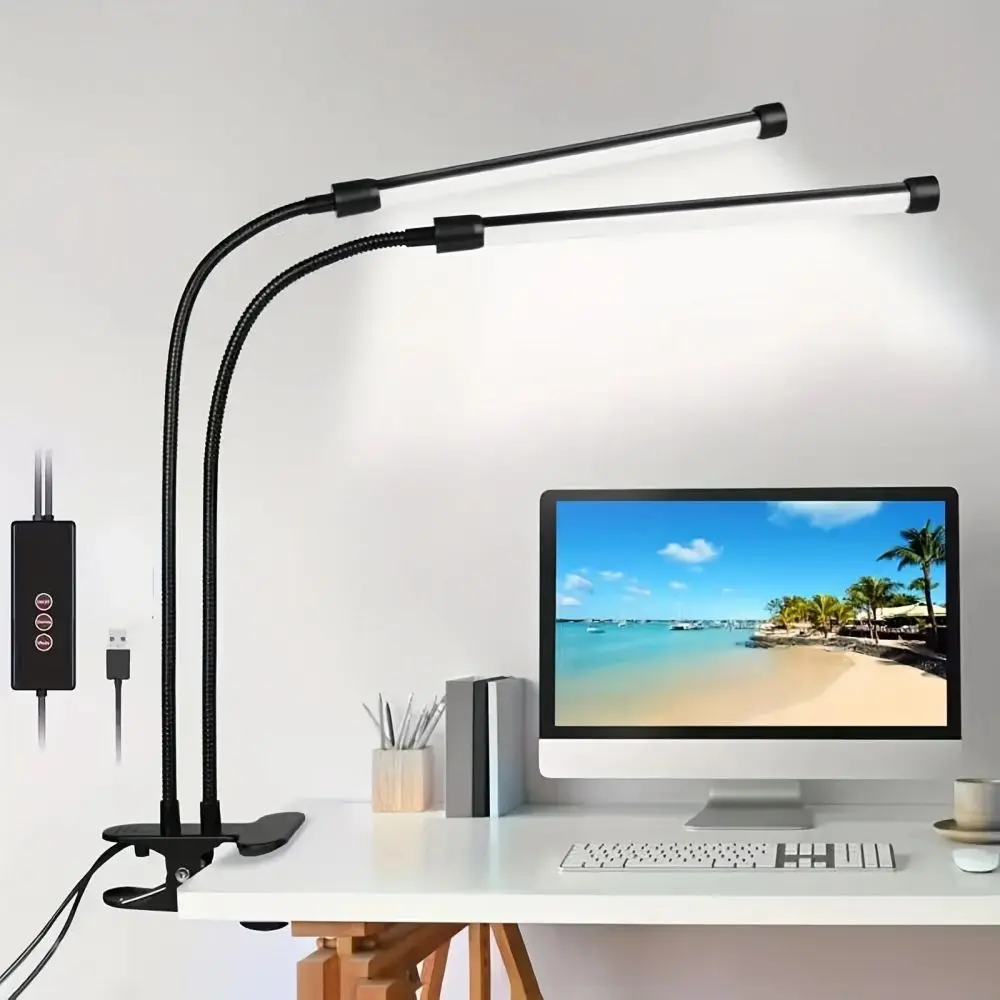 LED Desk Lamp Double/Single Head Reading Table Lamp With Clip Dimmable ...