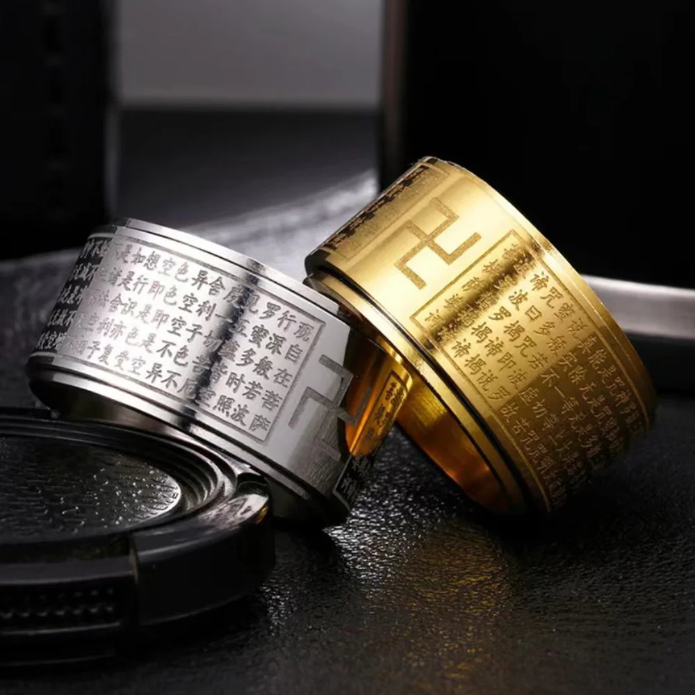 Manji-Swastika-Symbol-Heart-Sutra-Rotating-Ring-For-Men-Stainless-Steel ...