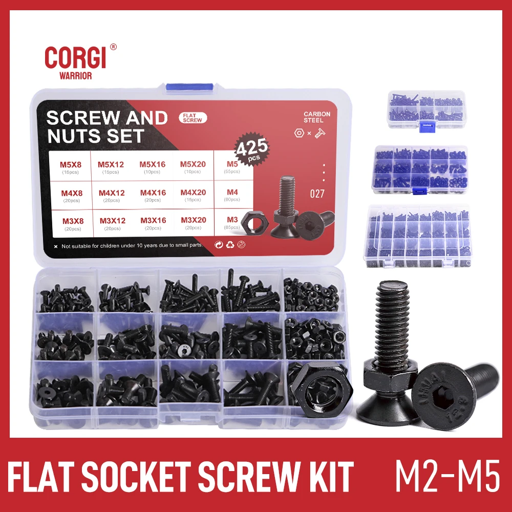M2-M3-M4-M5-Hex-Socket-Flat-Screws-Kit-200-280-425-720-Pcs-DIN7991 ...