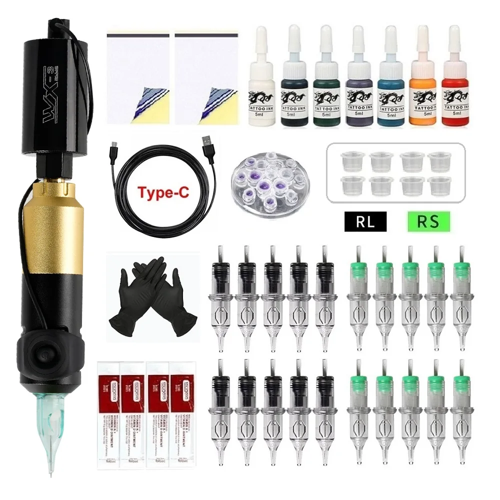 Professional-Wireless-Tattoo-Machine-Set-With-20PCS-Cartridge-Needle ...
