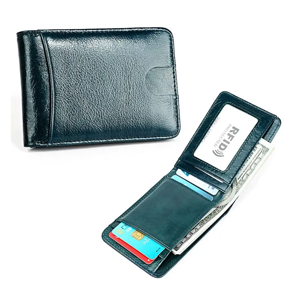 Minimalist Men's Leather Slim Wallet ID Window 6 Card Slots Money Clip ...