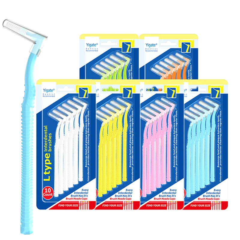 10Pcs/box L Shape Push-Pull Interdental Brush Orthodontic Toothpick ...
