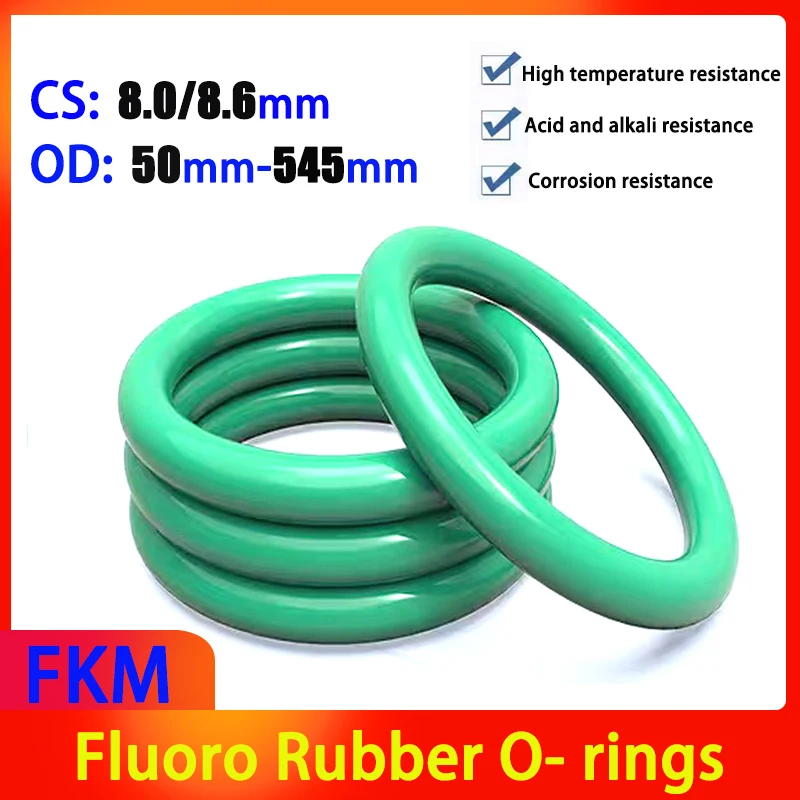 FKM CS 8.0mm/8.6mm OD 50mm-545mm Green Fluoro Rubber O- rings Viton Oil ...